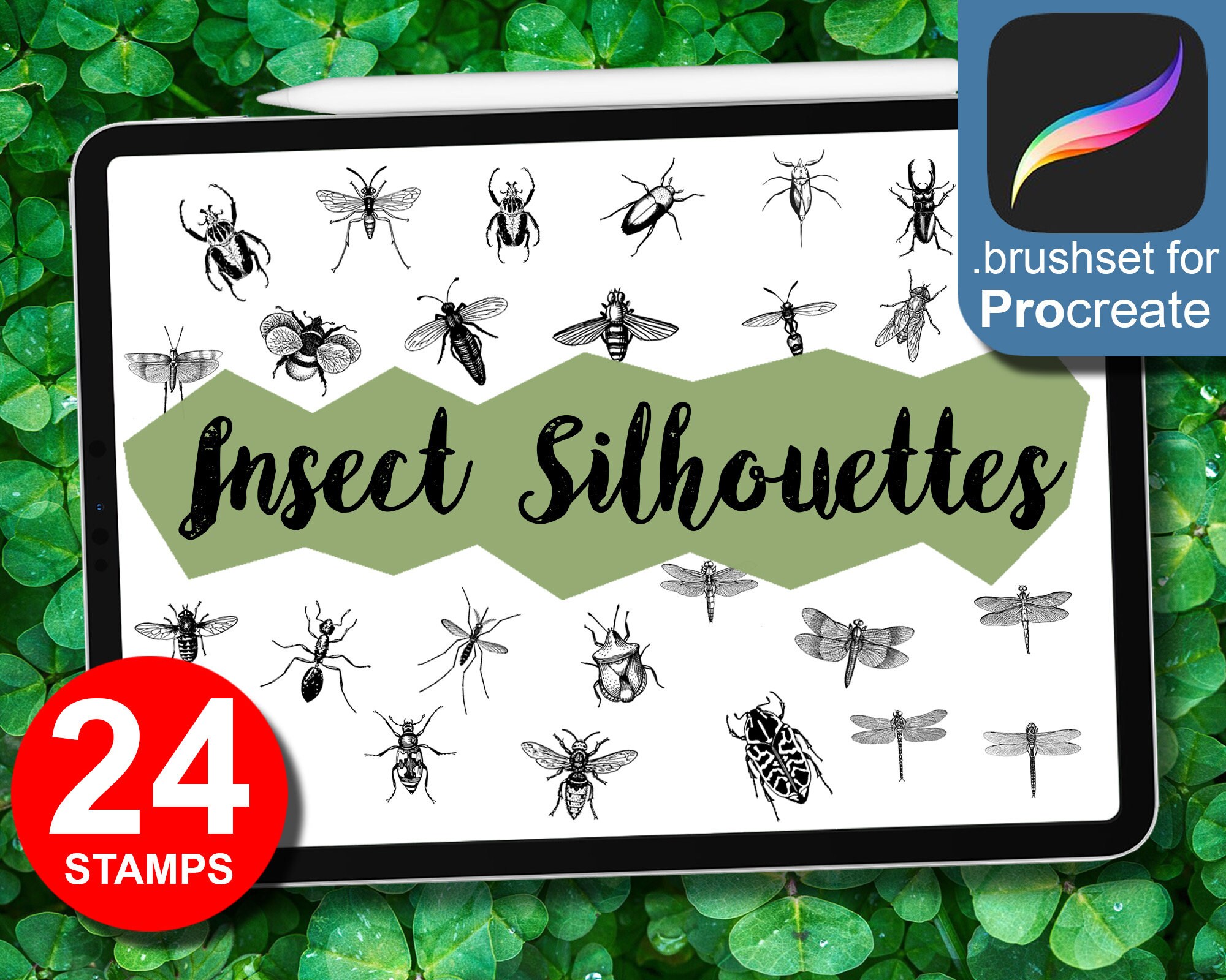 24 Insect Silhouettes, Brushes for Procreate, Stamp, Use on iPad With ...