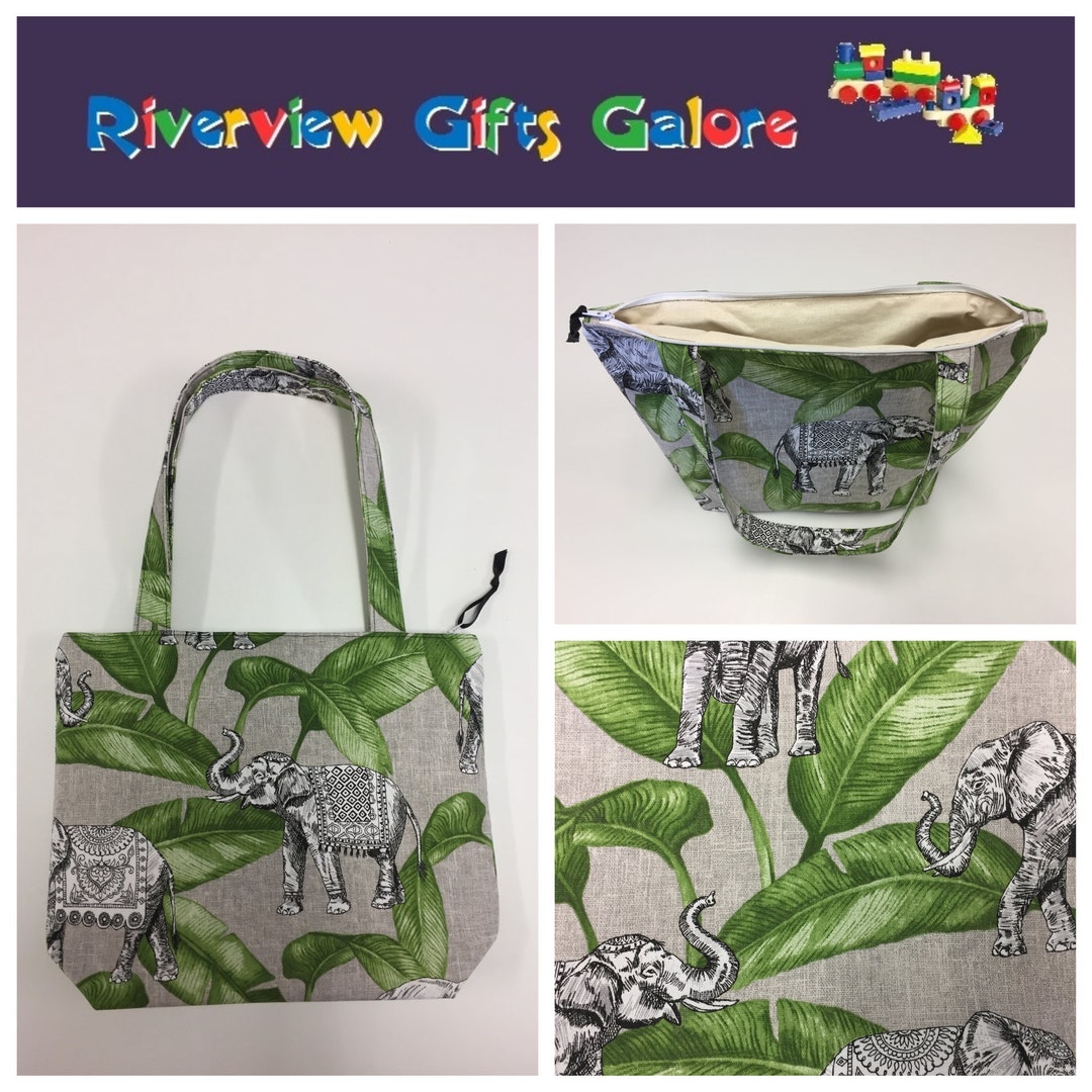 Medium Tote Bag with Zip Elephants - Etsy.de