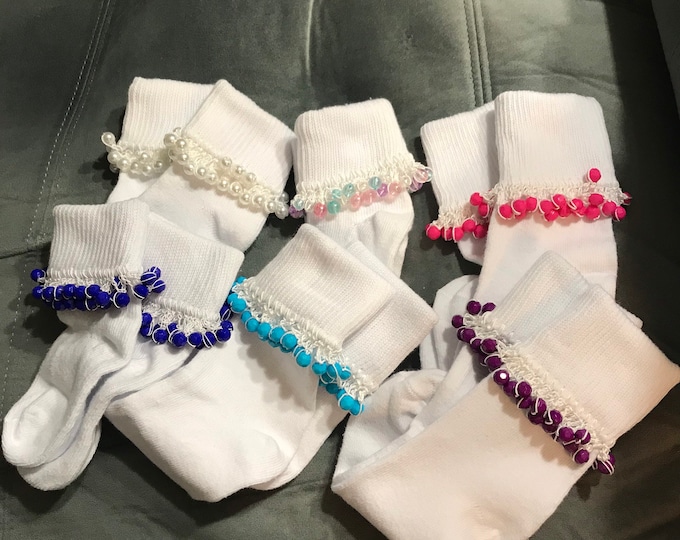 Beaded Socks - Crocheted Round Beads Onto Bobbie Socks - Etsy