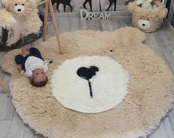 Personalized Fluffy Bear Nursery Rug Woodland Theme, Cute Rug for Baby ...