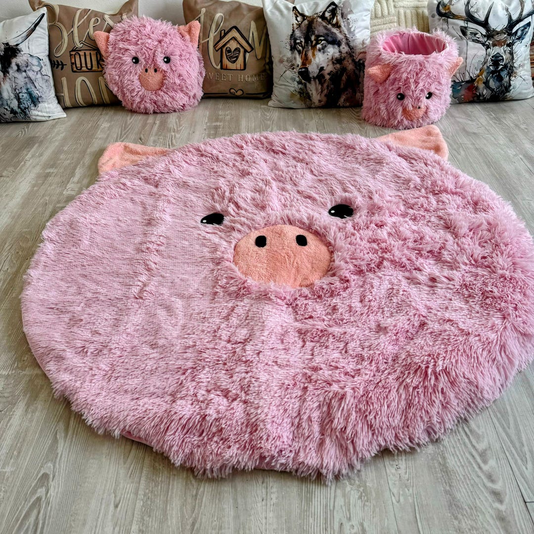 Pink Pig Nursery Rug: Shaggy Minky Farm Animal Play Mat - Etsy