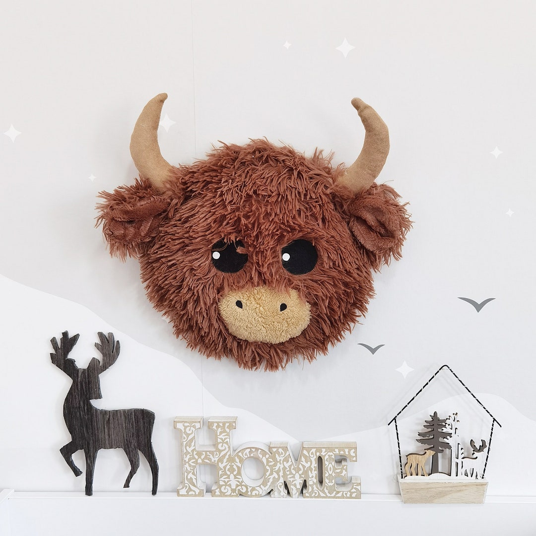 Farmhouse Plush Cow Head - Wall Mount, Kids' Stuffed Animal Wall Decor ...