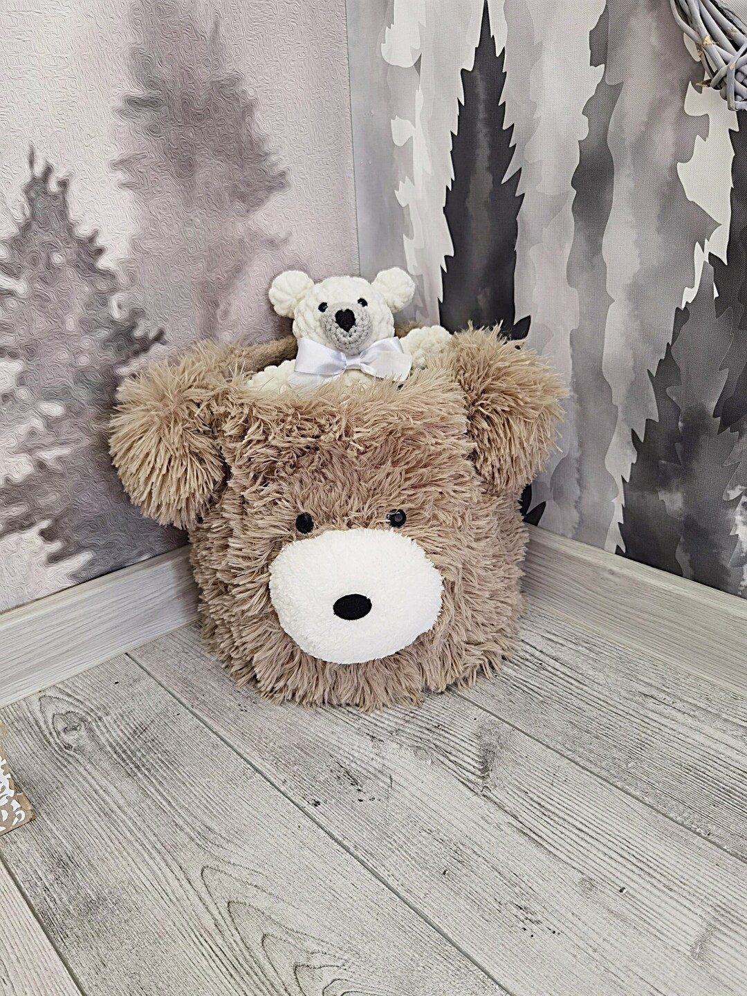 Bear Storage Basket - Nursery Organizer, Personalized Toy Bin, Baby ...