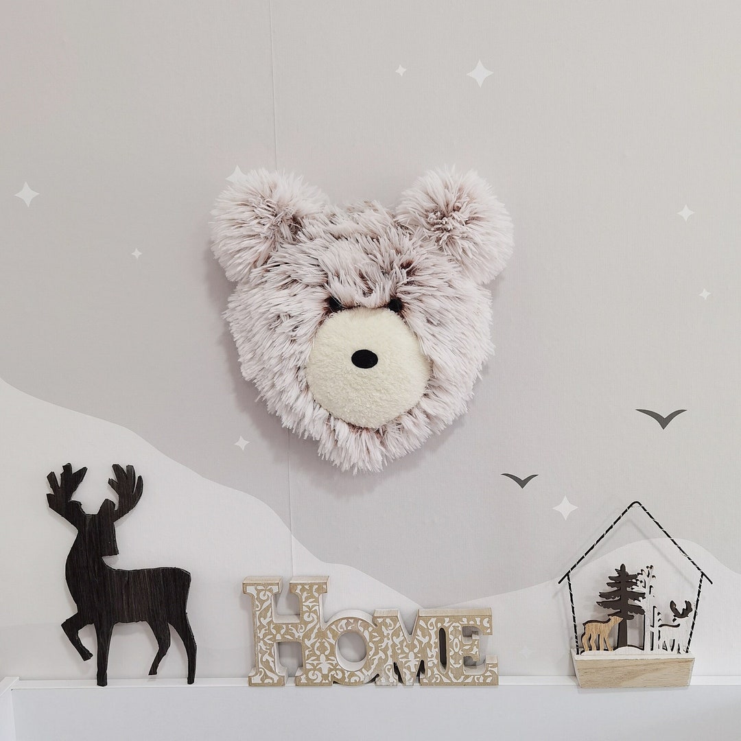 Plush Bear Head Wall Mount - Faux Fur Nursery Decor - Gender Neutral ...