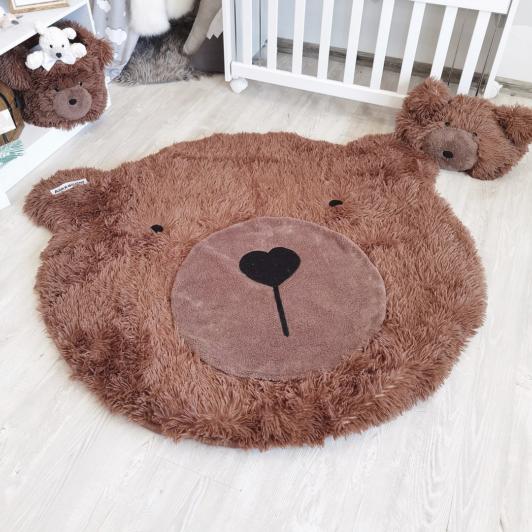 Customizable Bear Nursery Rug - Plush Baby Room Decor, Handmade Playmat ...