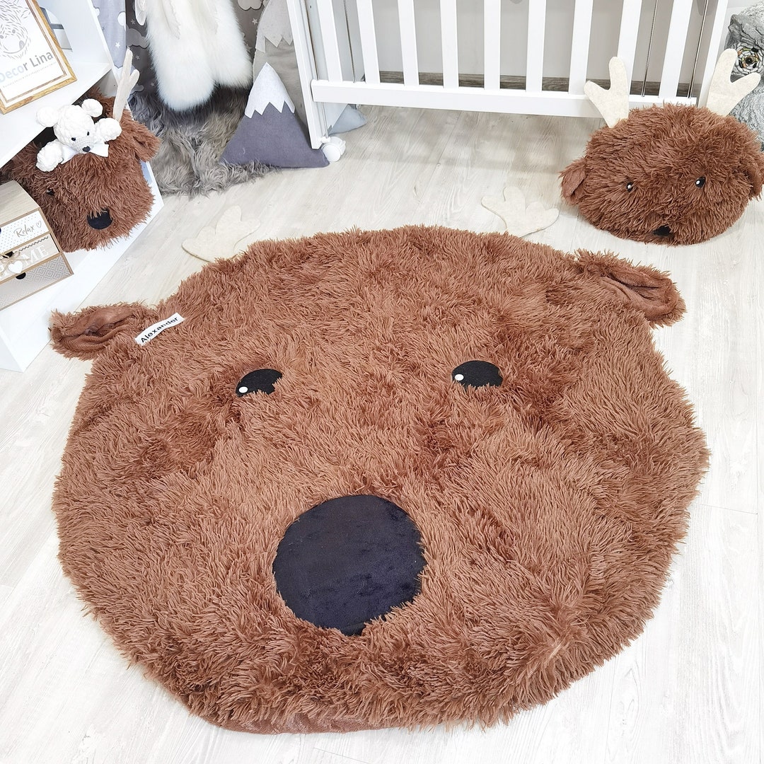 Cozy Plush Deer Nursery Rug, Soft Shaggy Minky Fabric Playmat, Kids ...