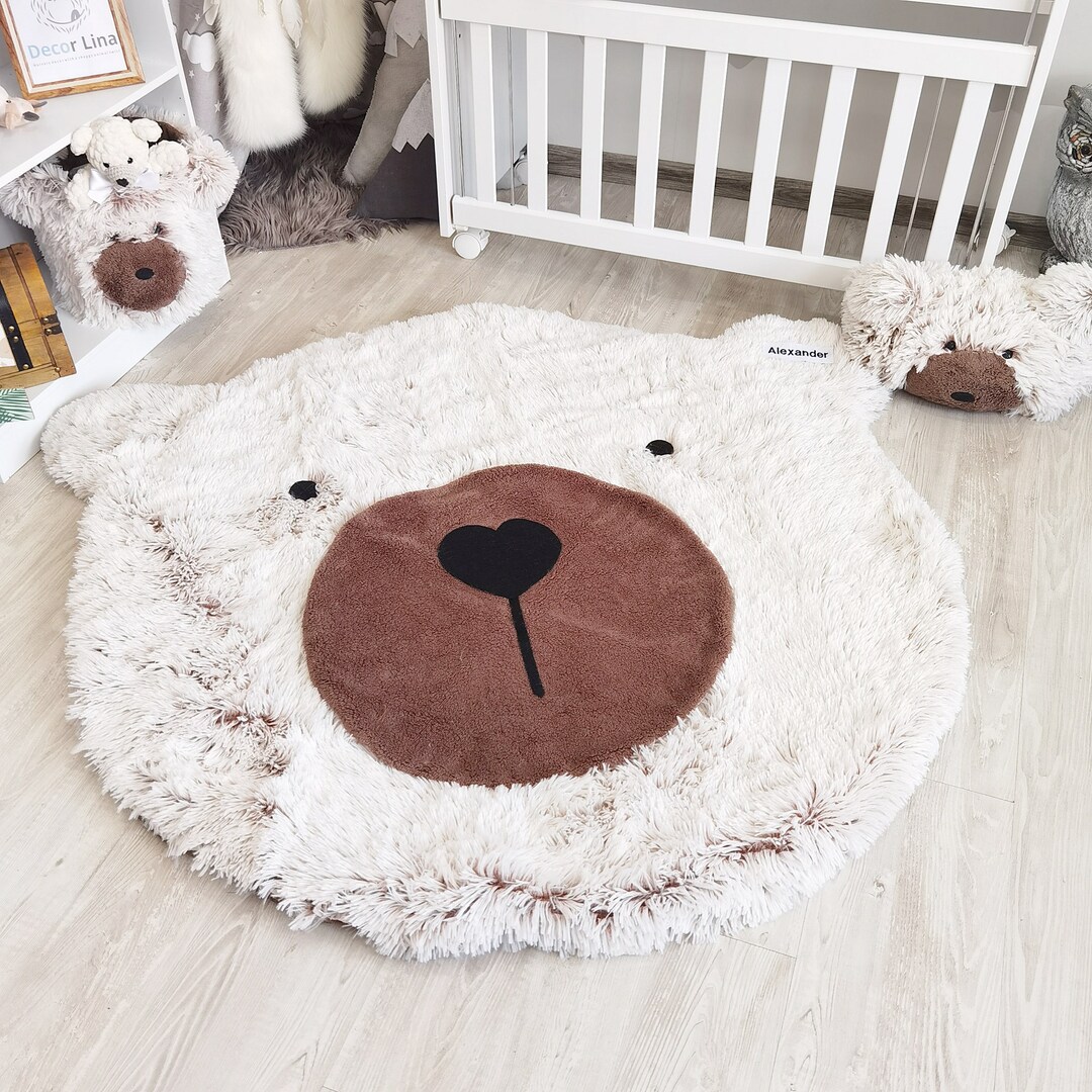 Custom Fluffy Bear Rug for Baby Boy Nursery - Woodland Adventure Theme ...