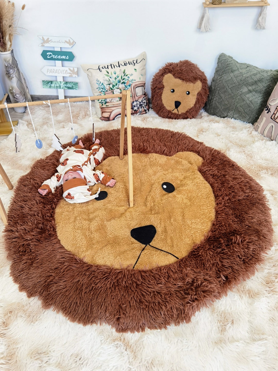 Personalized Lion Nursery Rug, Handmade Shaggy Minky Playmat Kids ...