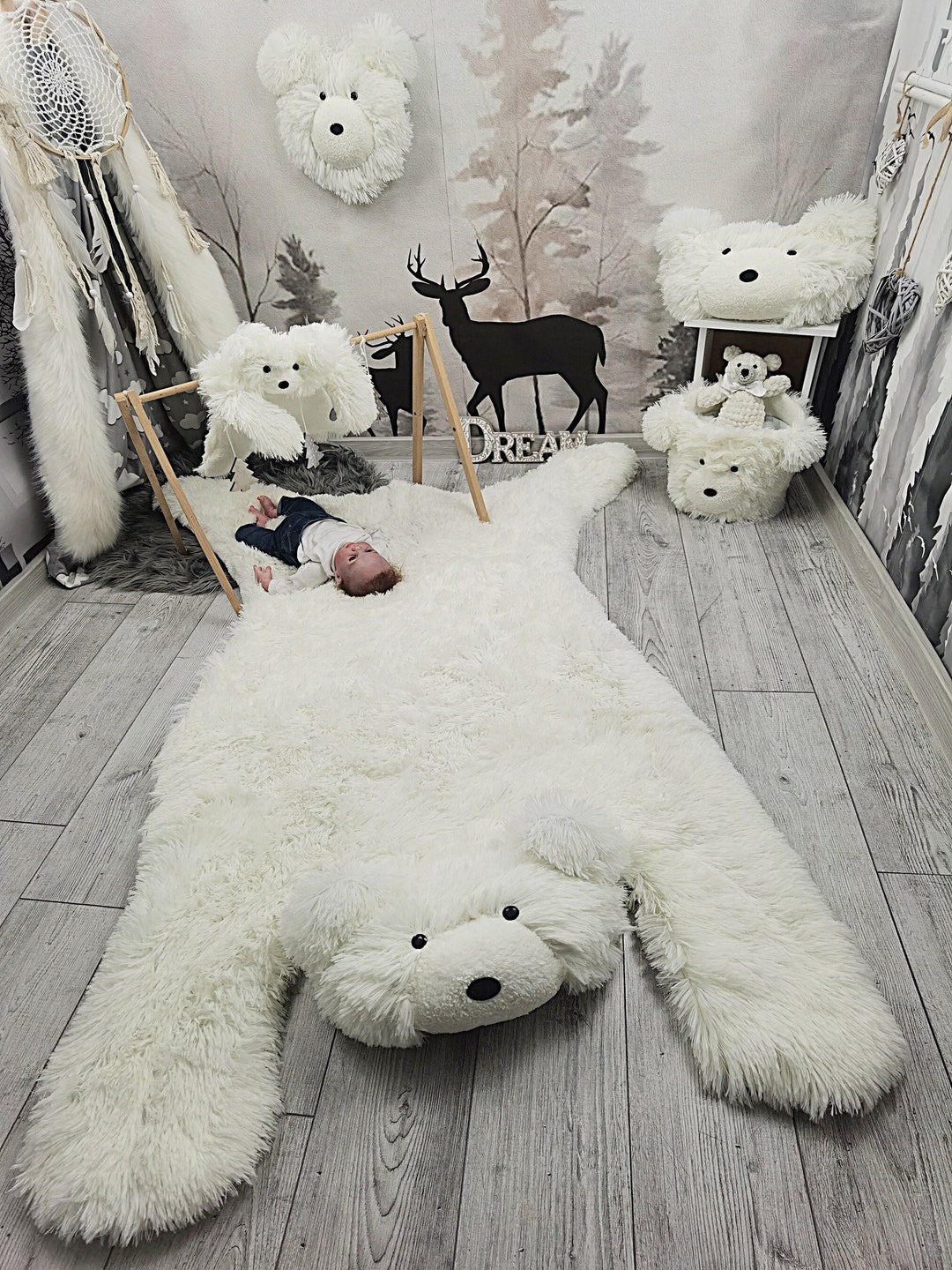 Personalized Polar Bear Rug - Minky Animal Rug for Boy Nursery Decor ...