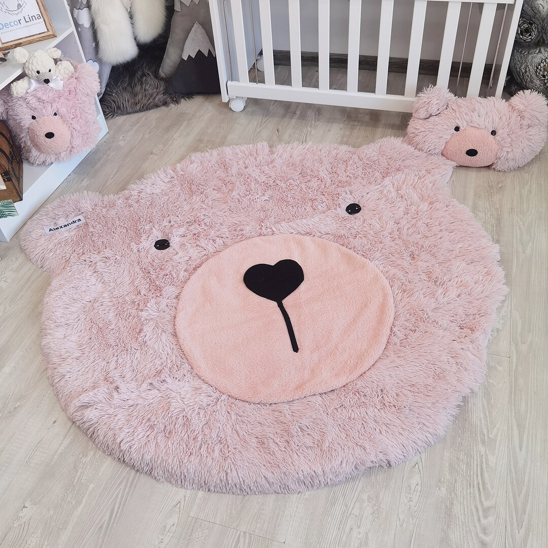 Adorable Pink Bear-shaped Rug for Baby Girl - Soft Plush Animal Floor ...