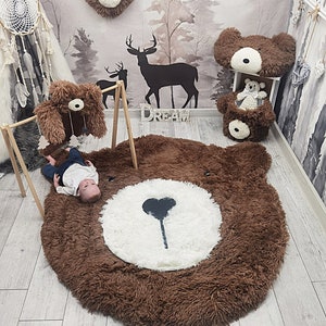 Personalized Fluffy Bear Nursery Rug - Woodland Theme, Cute Rug for ...