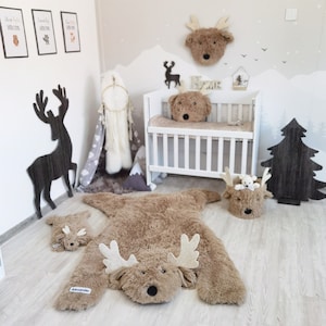 Personalized Plush Deer Nursery Rug, Soft Minky Animal Playmat ...
