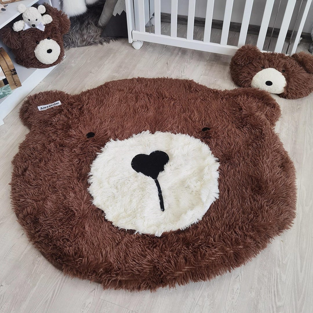 Personalized Fluffy Brown Bear Rug: Woodland Nursery Decor - Etsy