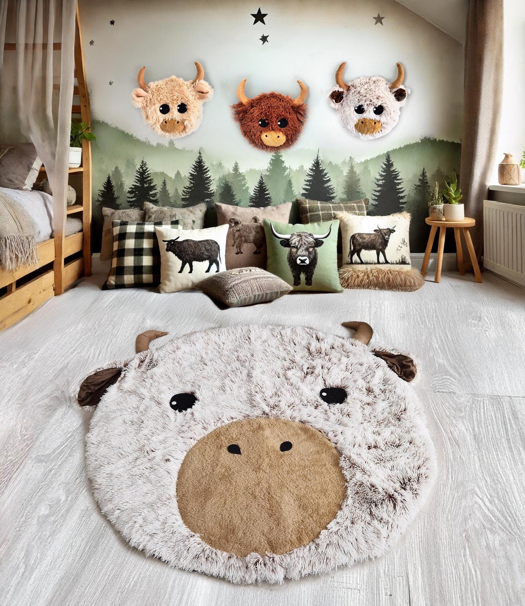 Highland Cow Head Wall Mount: Fluffy Faux Taxidermy Nursery Decor - Etsy