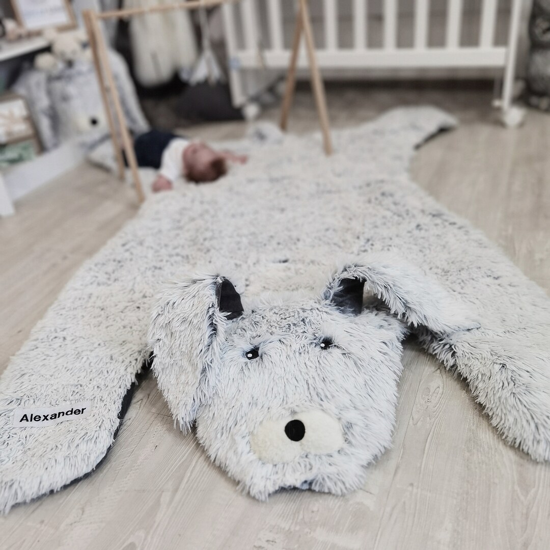 Customizable Bunny Rug for Nursery Plush Woodland Baby Playmat, Kids ...