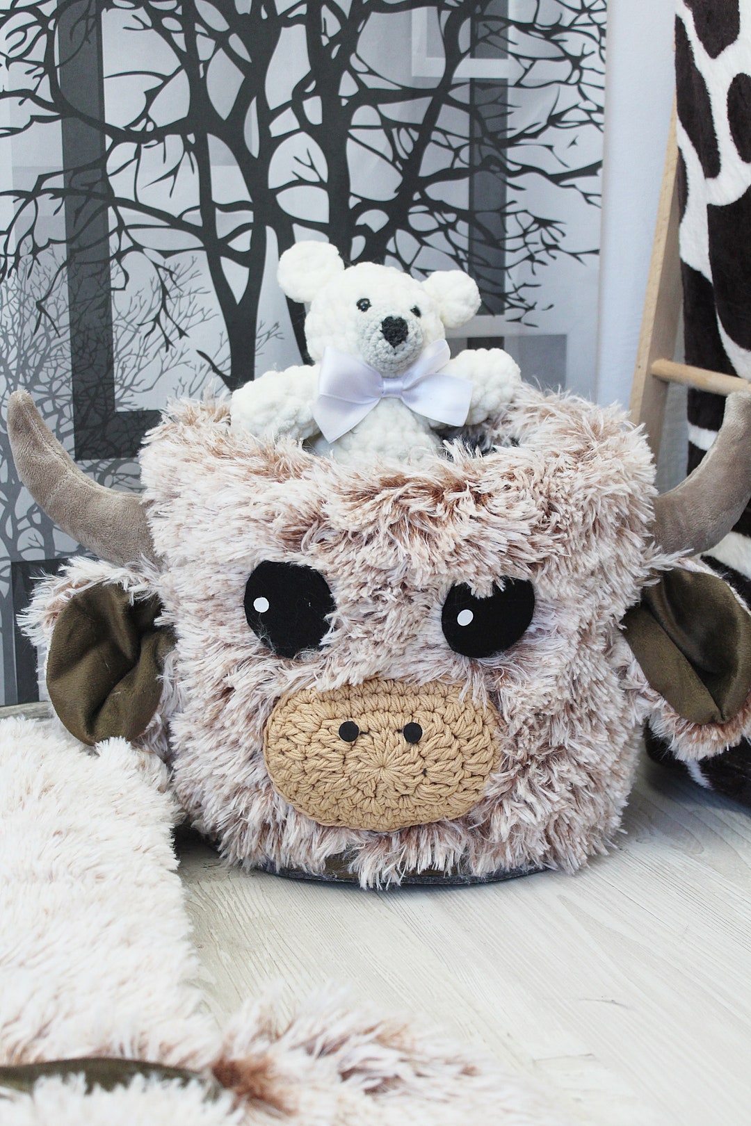 Farmhouse Cow Nursery Basket: Highland Cow Decor Baby Shower - Etsy
