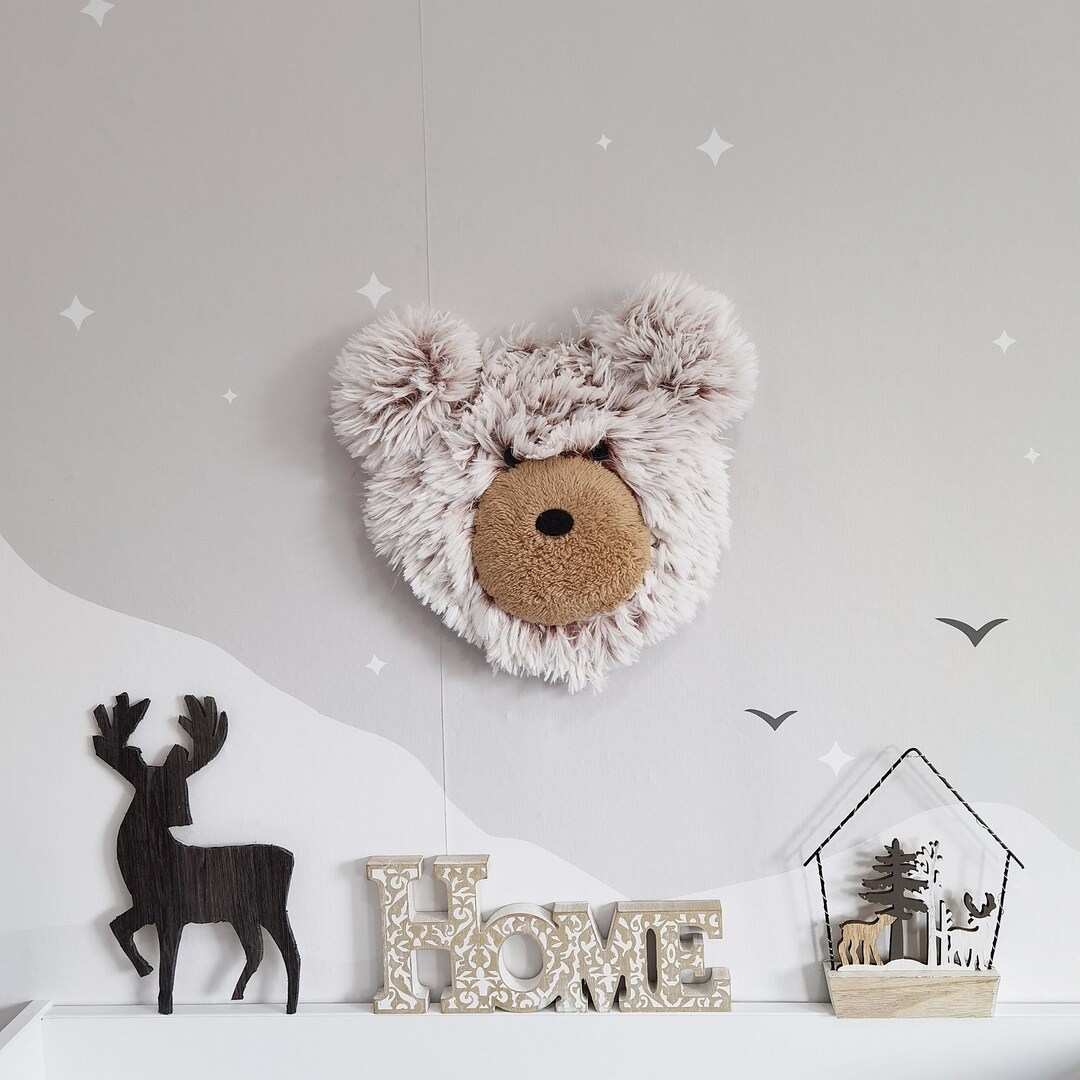 Faux Animal Head Wall Mount - Bear Nursery Decor - Soft Plush Toy ...