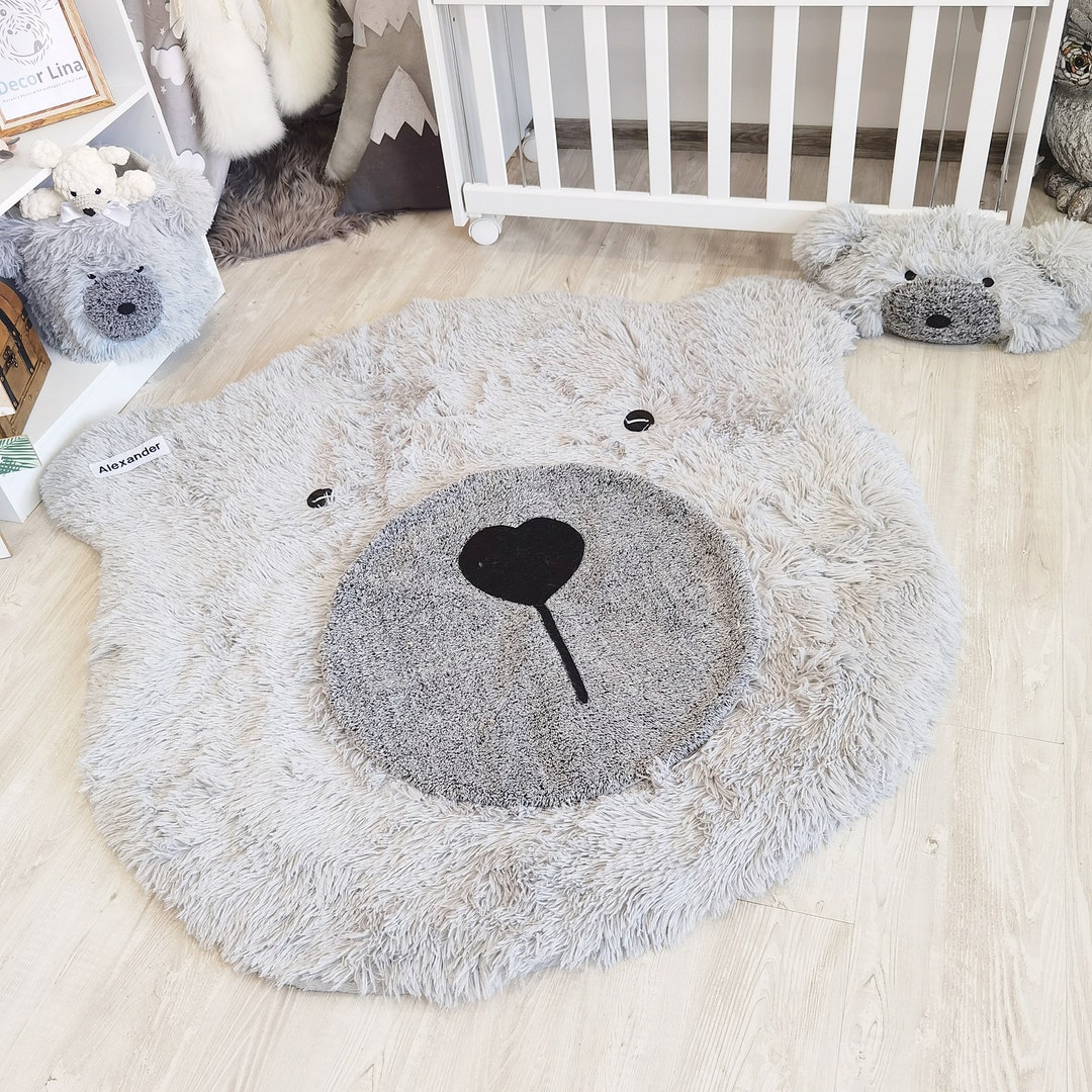 Customizable Bear Nursery Rug, Soft Shaggy Minky Playmat, Woodland Baby ...