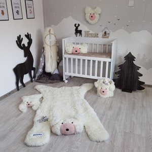 Personalized Plush Bear Rug, White Fluffy Nursery Mat for Girls, Custom ...