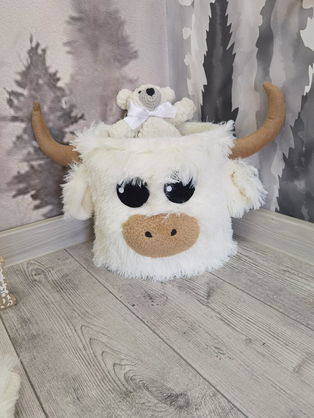 Personalized Highland Cow Nursery Basket - Handmade Baby Shower Storage ...