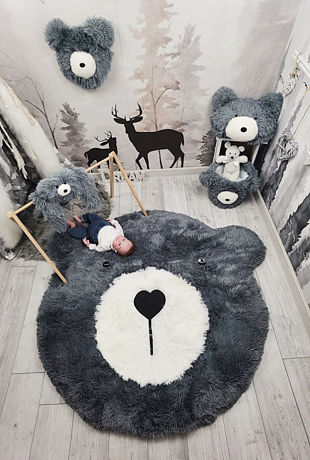 Personalized Bear Nursery Rug Woodland Theme Decor for Baby Room, Cute ...