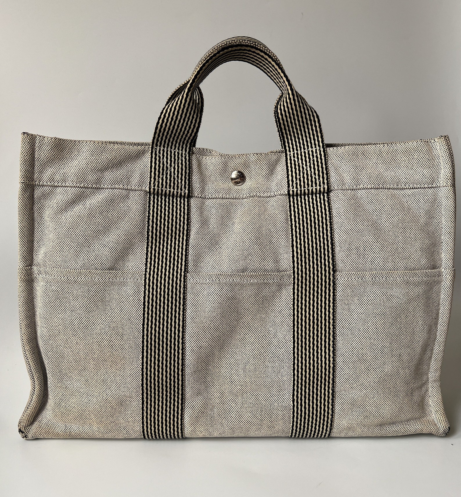 HERMES Authentic Herline Bag Gray Canvas Tout Tote Bag | Etsy