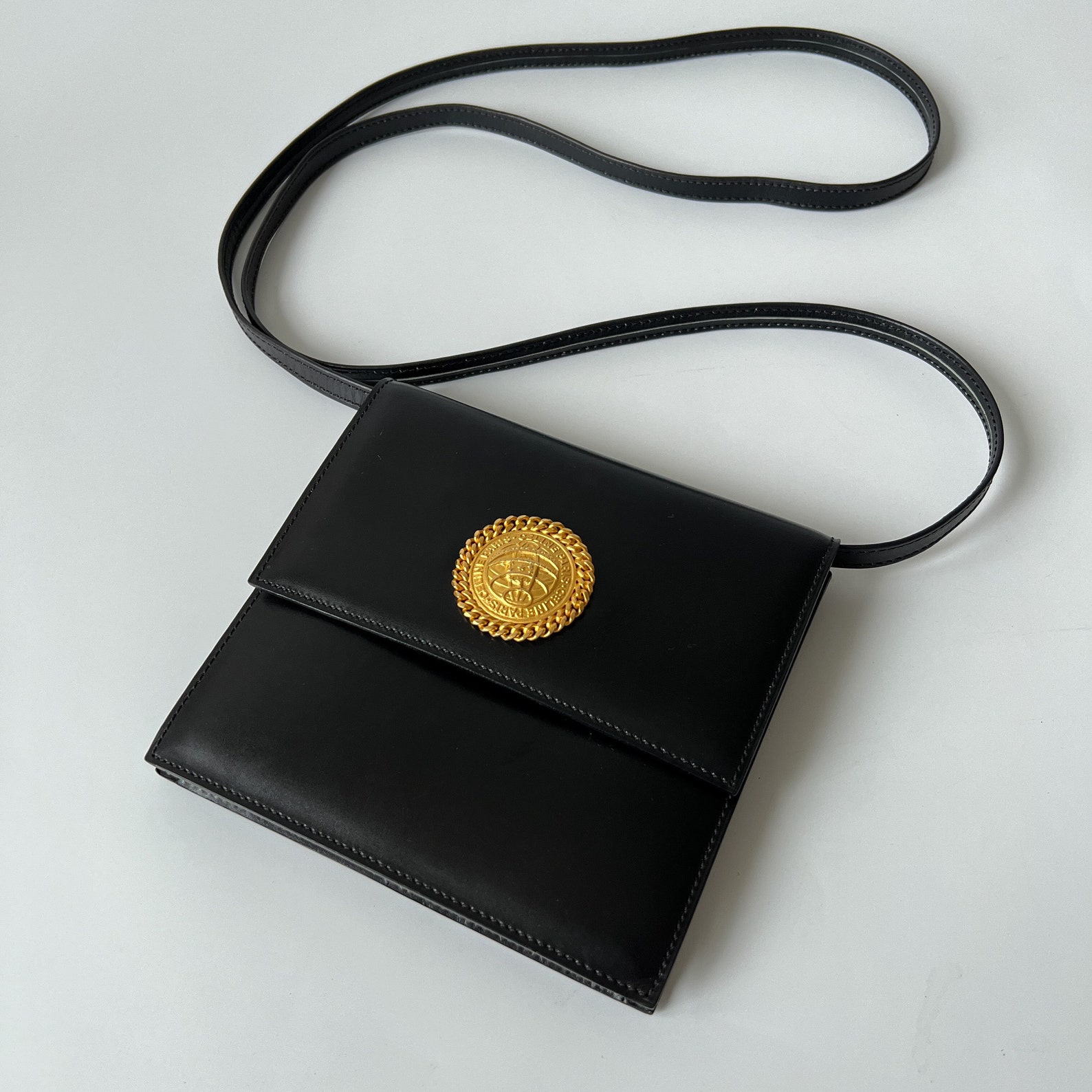 CELINE Authentic Vintage Medallion Coin Logo Leather Mini Crossbody Bag ...