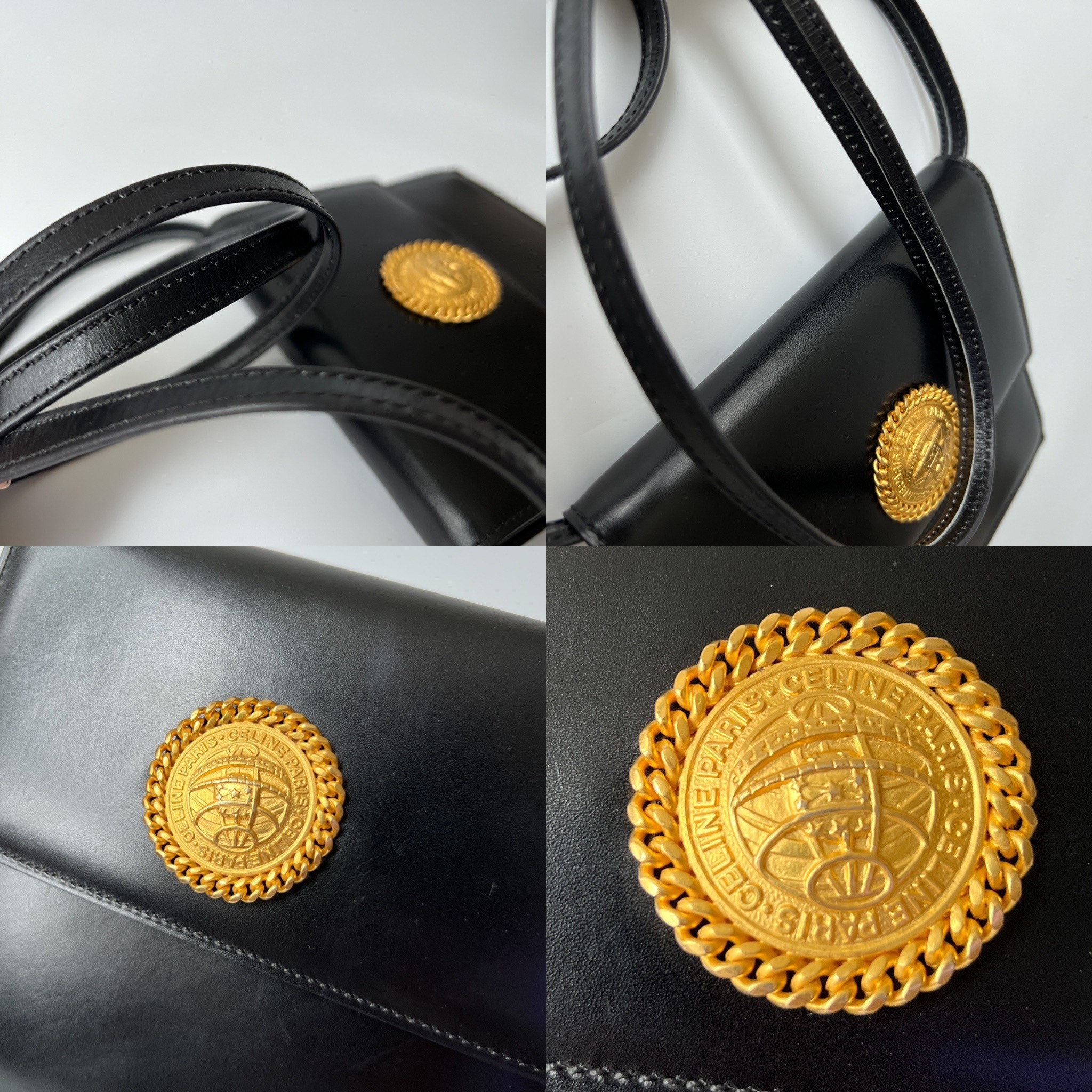 CELINE Authentic Vintage Medallion Coin Logo Leather Mini - Etsy