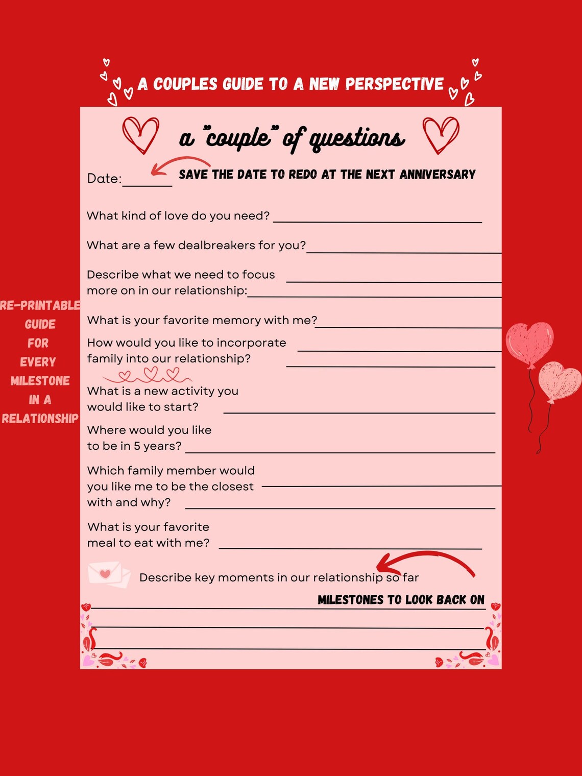 Couples Questionnaire Savable Milestone Tracker A - Etsy