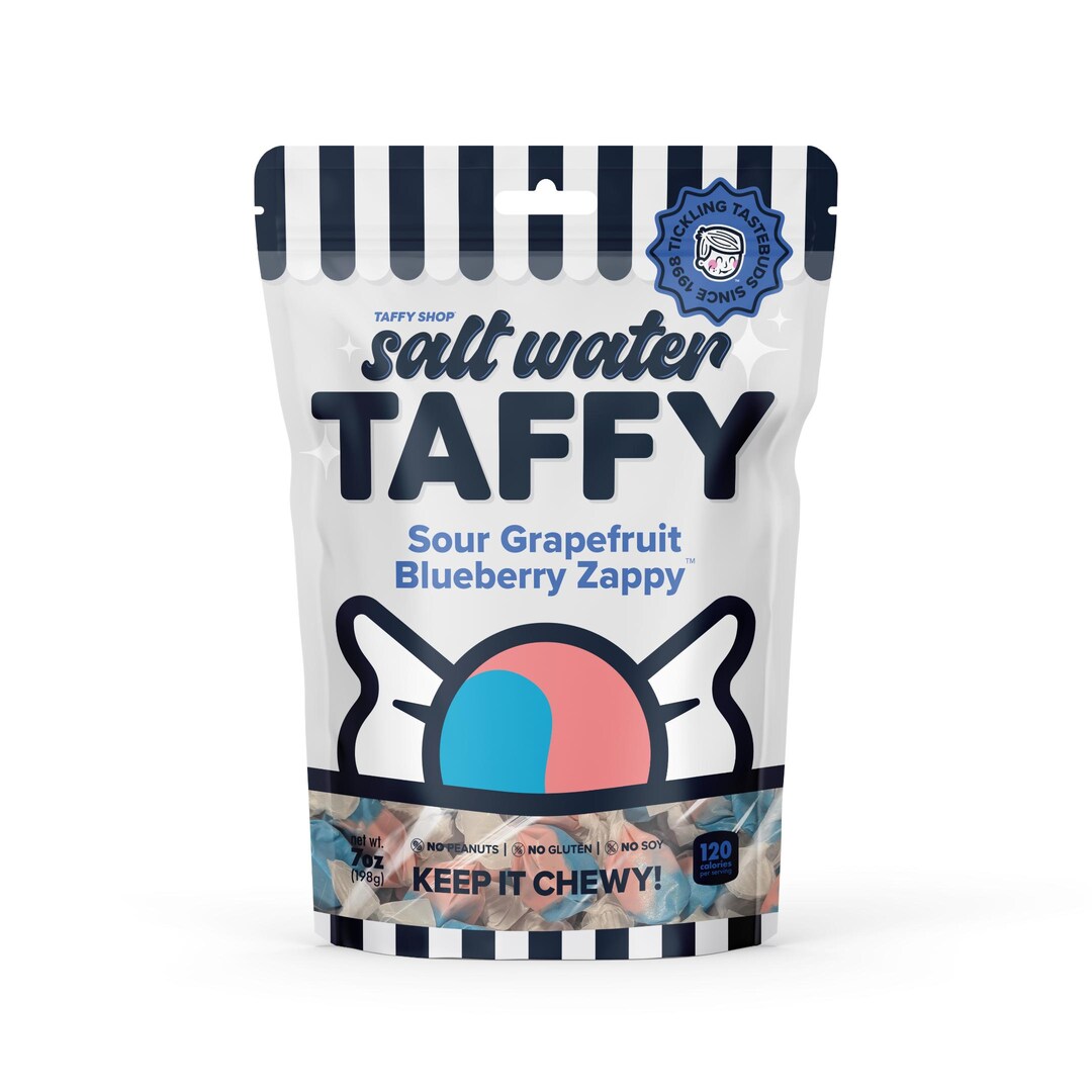 Taffy Shop Sour Grapefruit Blueberry Zappy™ Salt Water Taffy, Soft ...