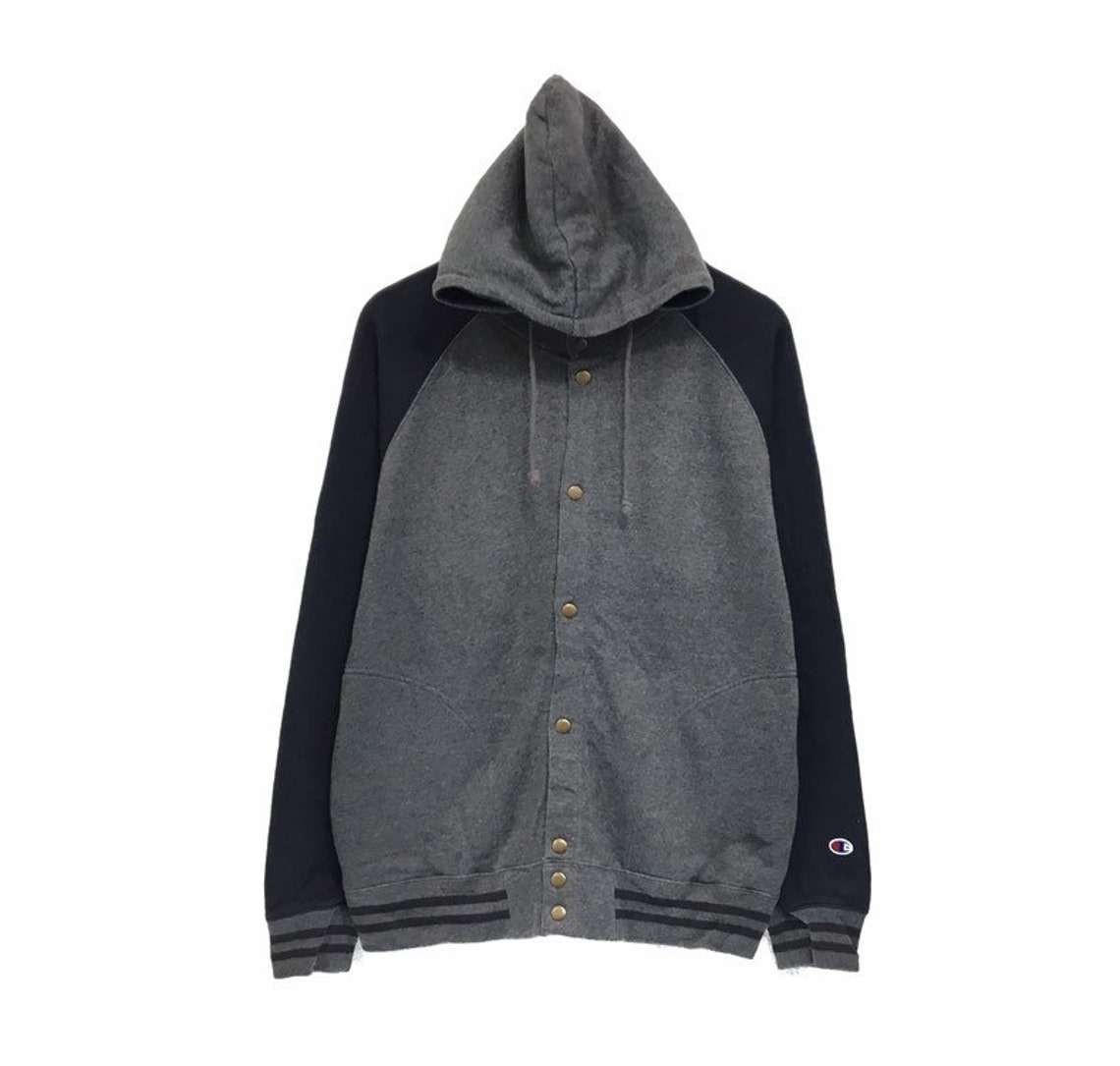 CHAMPION Button up Hoodie Jumper Embroidery Small Spell Out - Etsy UK