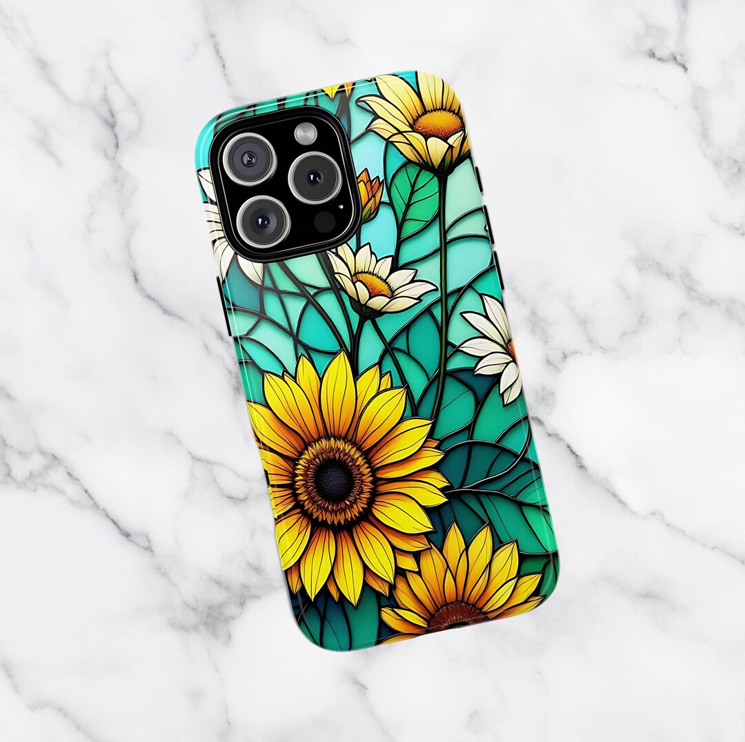 Stained Glass Sunflower & Daisy Floral Phone Case, Tough Cases ...