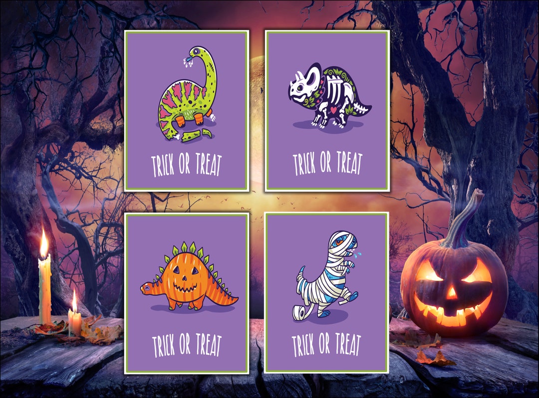 Kids' Dinosaur Halloween Cards: Set of 4 or 8 - Etsy