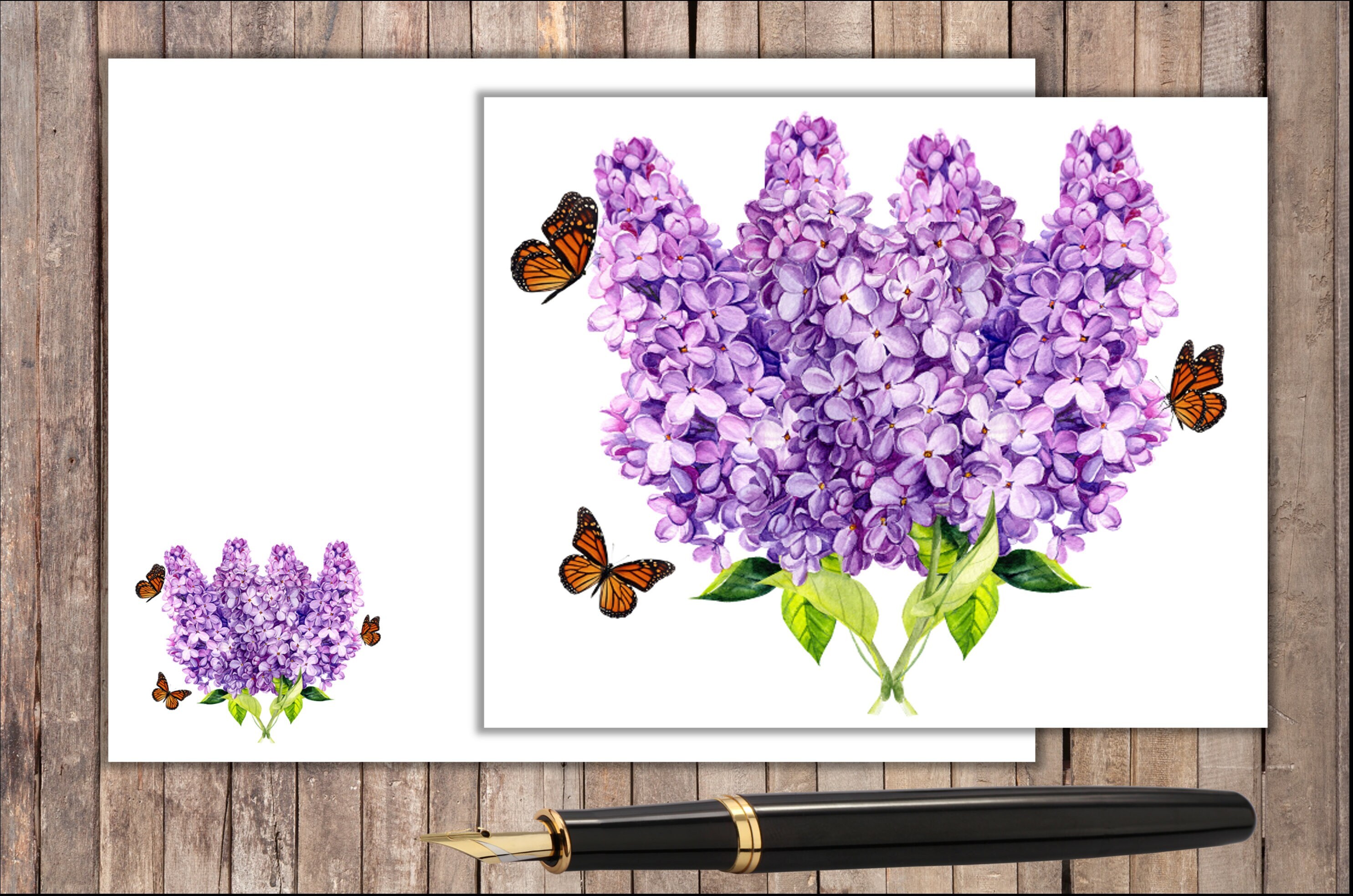 Floral Cards - Lilacs With Butterflies - Set of 10 Blank Cards With ...