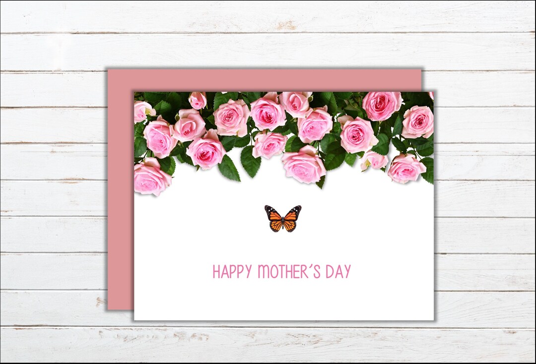 Mother's Day Card - Monarch Butterfly & Roses - Etsy