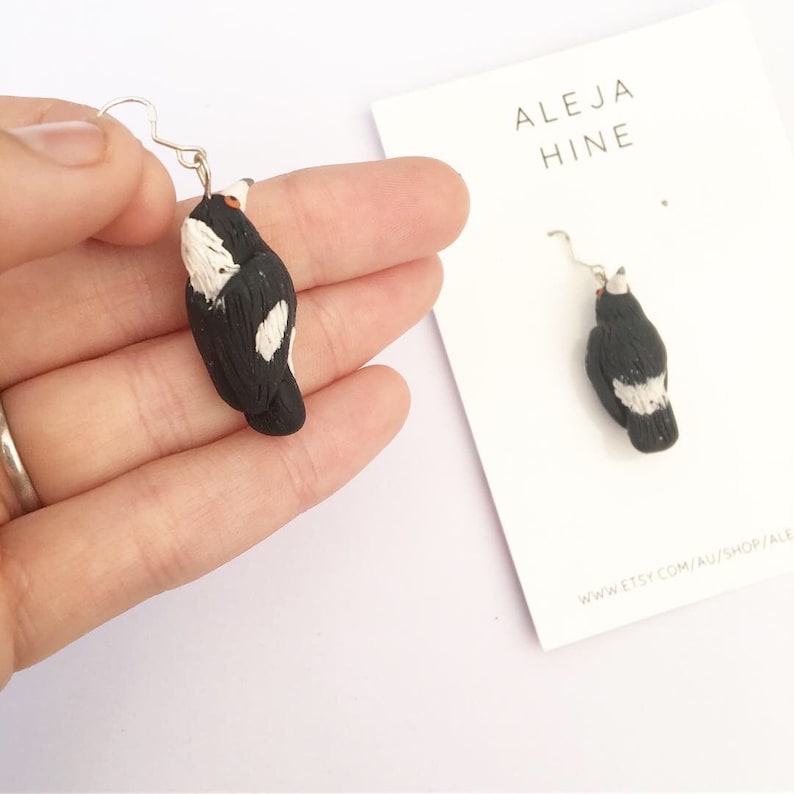 Magpie earrings polymer clay earrings bird earrings | Etsy