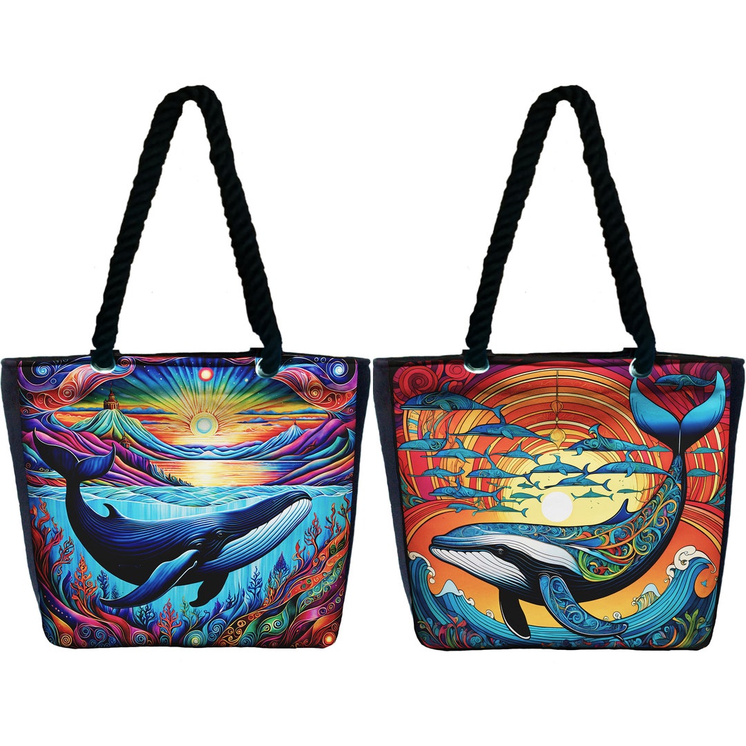 Sea Life Tote Bag Aquatic Life Ocean Lover Bag Blue Ocean Sea Creatures ...