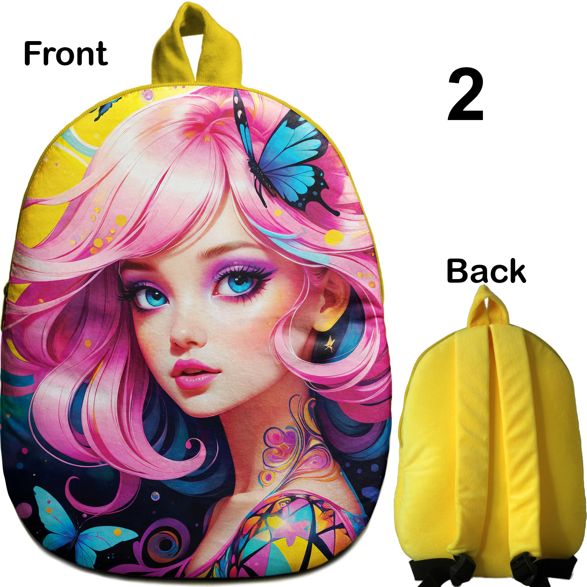 Yellow Color Girl Backpack Barbie Girl Backpack Bags for 2, 3, 4 Year ...