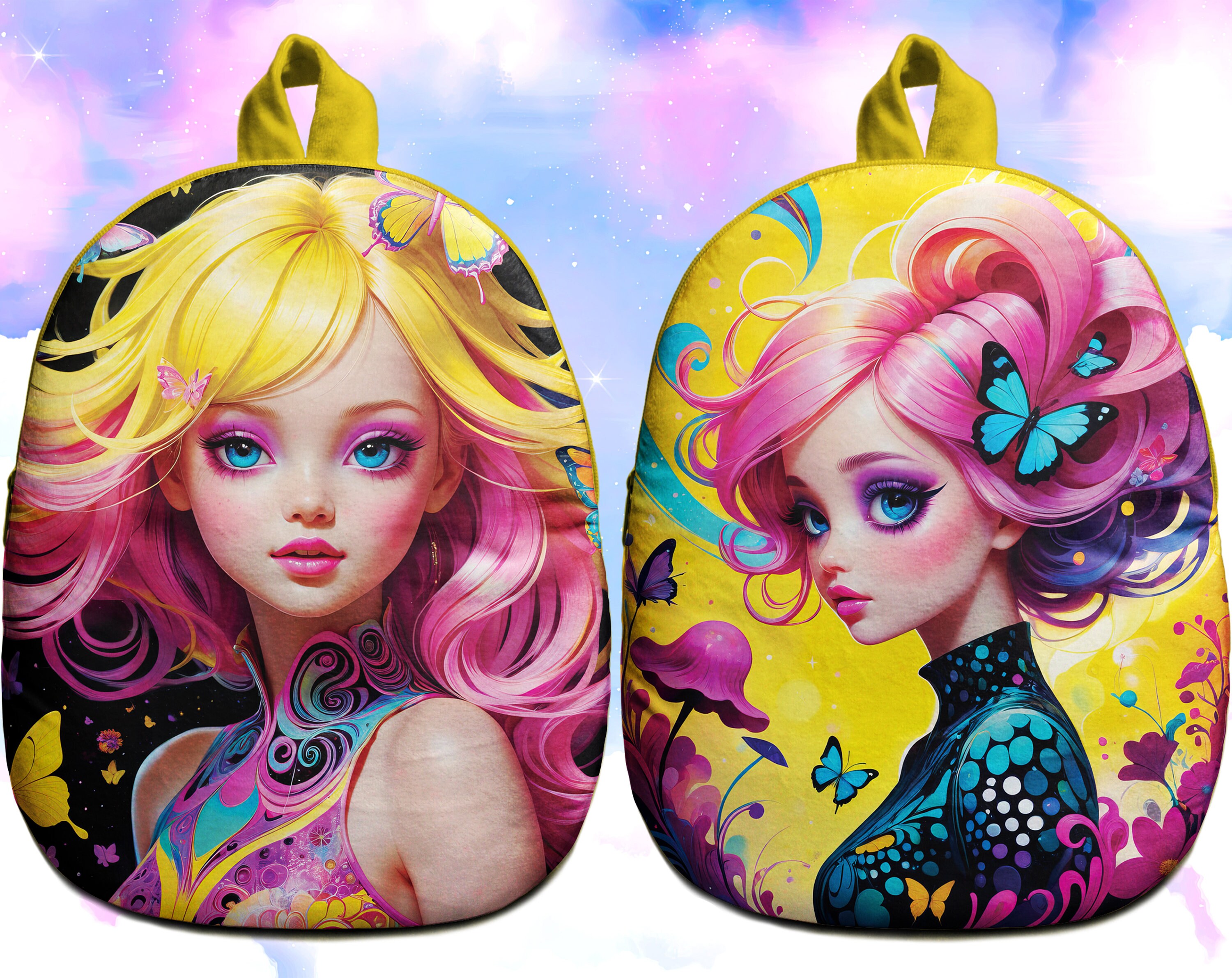 Yellow Color Girl Backpack Barbie Girl Backpack Bags for 2, 3, 4 Year ...