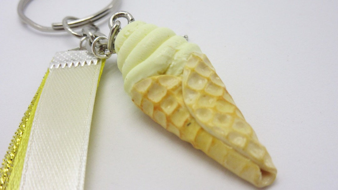 Keychain in Fimo Paste Realist Vanilla Ice Cream With Satin Ribbon - Etsy
