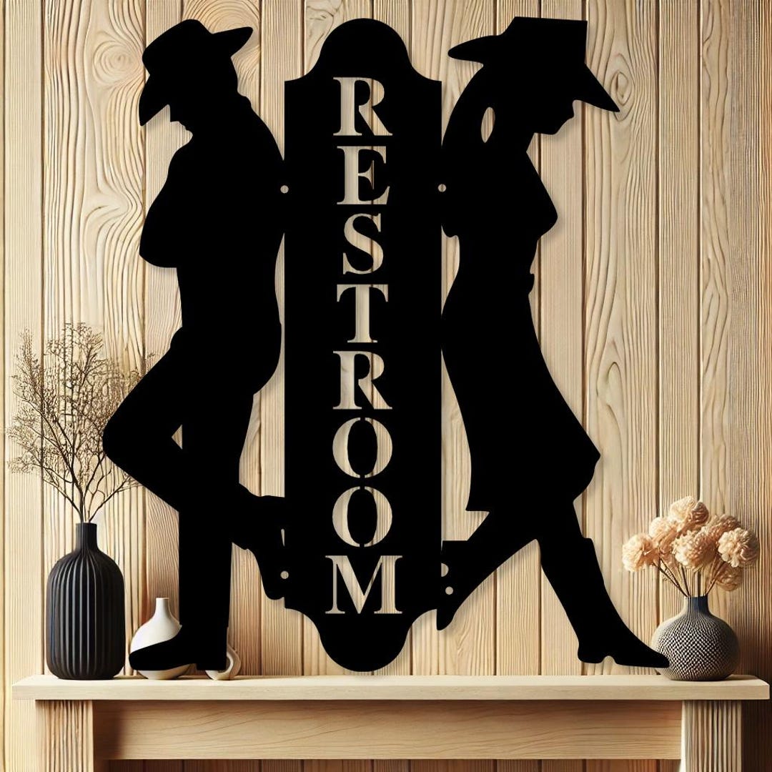 Western Universal Restroom Door Sign | Rustic Bathroom Decor - Etsy