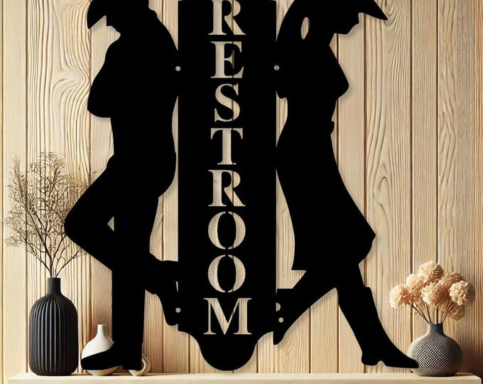 Western Universal Restroom Door Sign | Rustic Bathroom Decor - Etsy