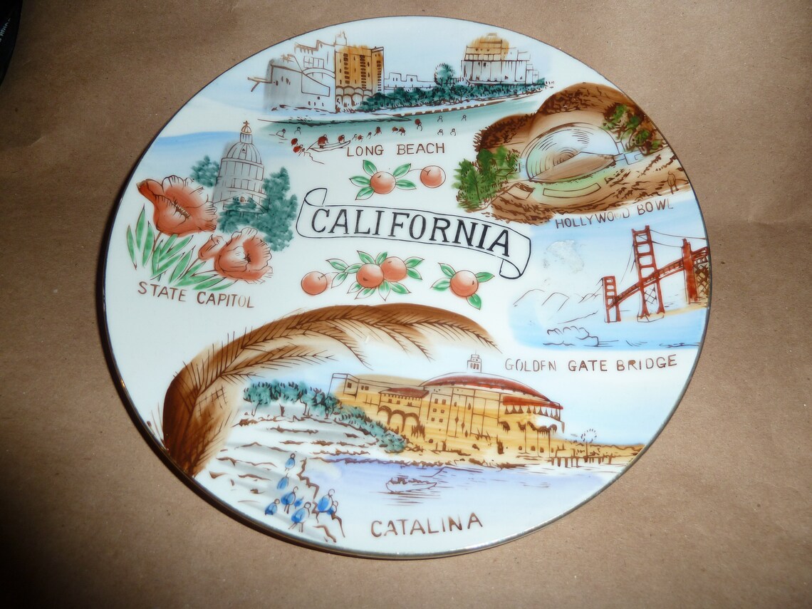 California Decorative Plate 8 Diameter Hand Painted Vintage: Golden ...