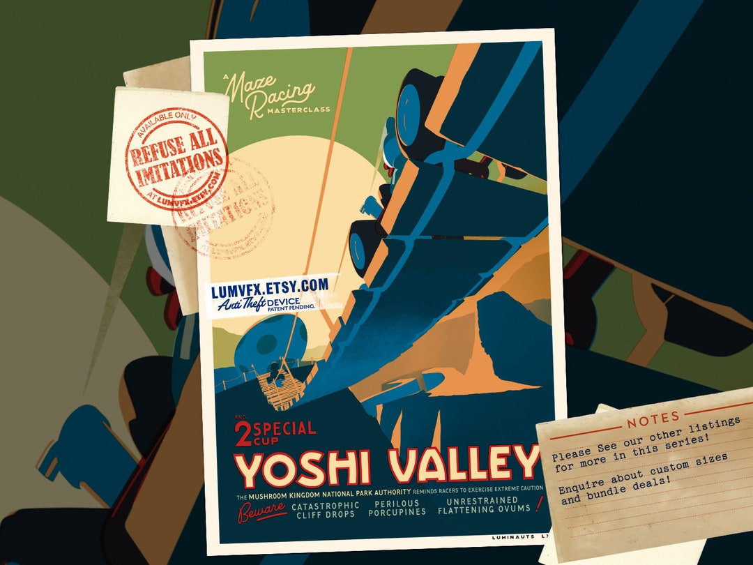 Mario Kart Inspired Yoshi Valley Vintage Style Artwork - Poster Print ...