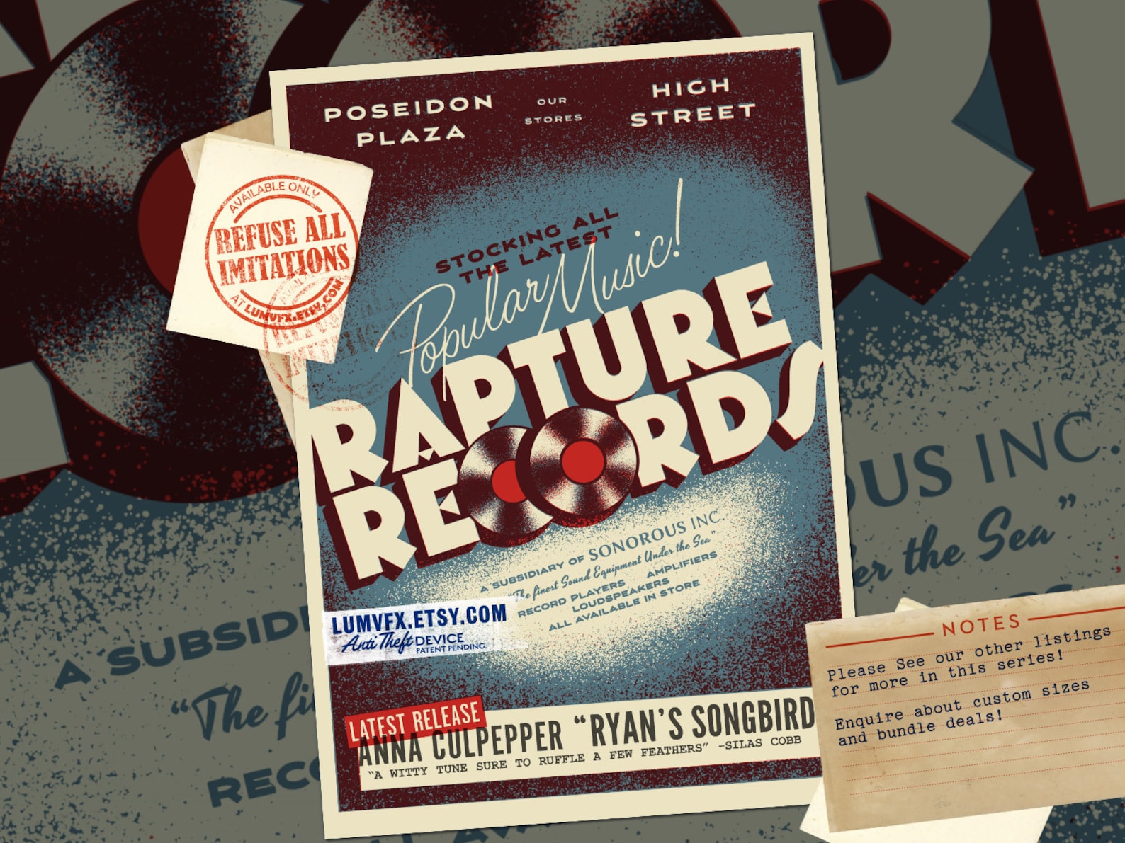 Bioshock Inspired Rapture Records Store Print - Vintage Style Advert - Etsy