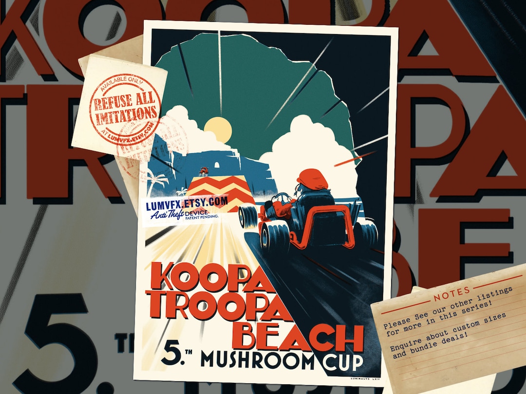 Mario Kart Inspired Koopa Troopa Beach Vintage Style Artwork - Poster ...
