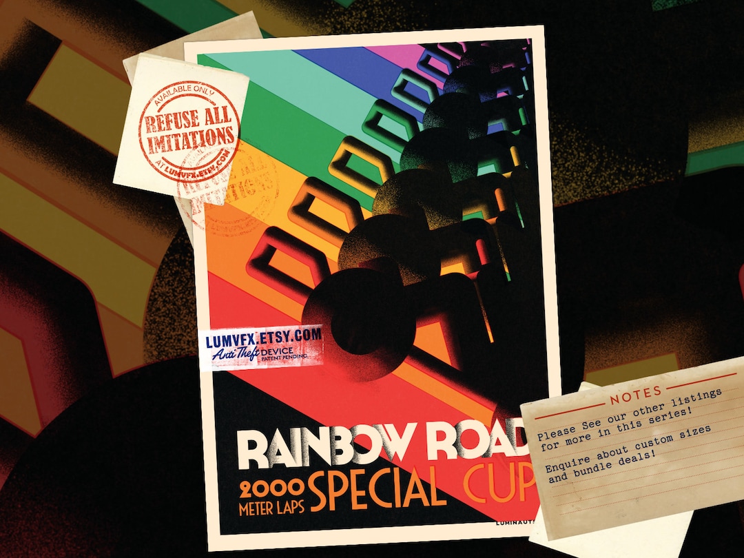 Mario Kart Inspired Rainbow Road Vintage Style Artwork - Poster Print ...