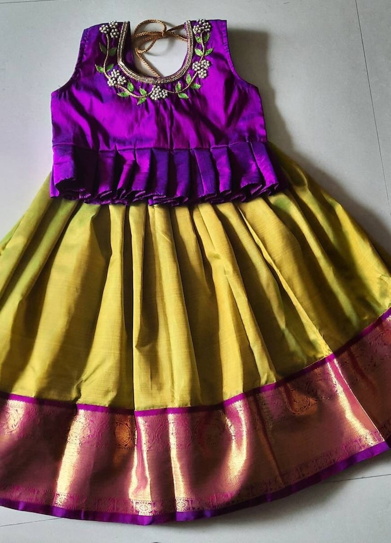 Light Green and Purple Pattu Pavadai for Girl Baby India - Etsy
