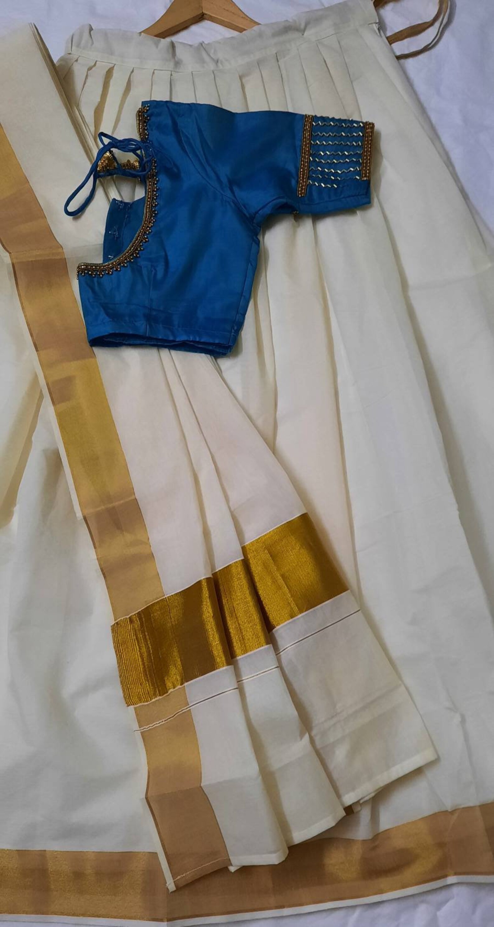 Kerala Mundu Style Cotton Half Saree Set Skirt and Contrast - Etsy