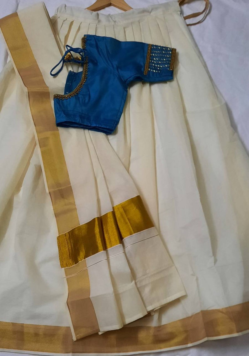 Kerala Mundu Style Cotton Half Saree Set Skirt and Contrast - Etsy